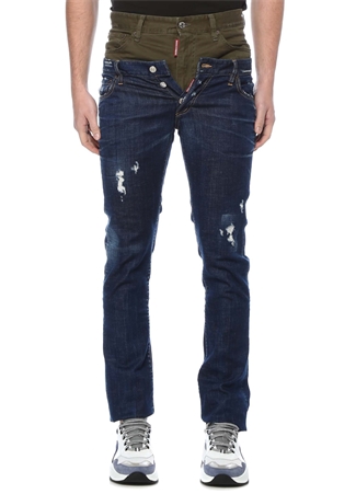 Dsquared2 Erkek Twin Pack Sharpei Haki Mavi Jean Pantolon 52 IT