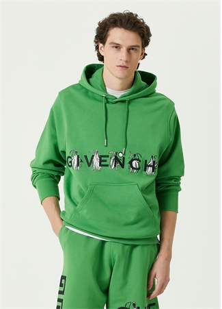 Givenchy Erkek Yeşil Kapüşonlu Figür İşlemeli Sweatshirt S Eu Givenchy Erkek Yeşil Kapüşonlu Figür İşlemeli Sweatshirt S Eu