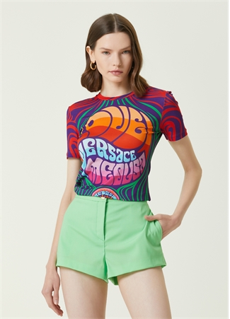 Versace Kadın Mor Logo Desenli T-shirt Pembe 42 IT Versace Kadın Mor Logo Desenli T-shirt Pembe 42 IT