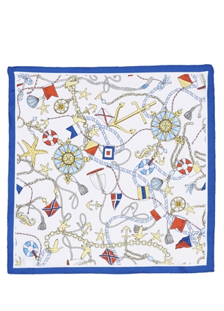 Beymen Club Kadın Beyaz Mavi Halat Desenli 50x50 İpek Eşarp EU Beymen Club Kadın Beyaz Mavi Halat Desenli 50x50 İpek Eşarp EU