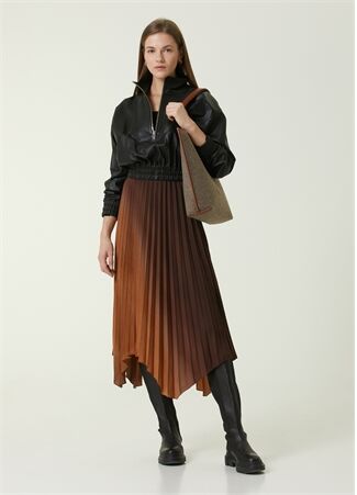 Beymen Club Kadın Kahverengi Degrade Pilili Midi Etek 34