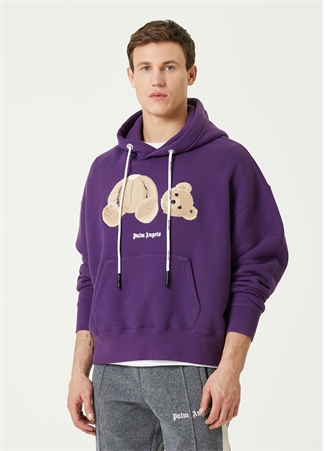 Palm Angels Erkek Mor Kapüşonlu Ayıcık Baskılı Logolu Sweatshirt L EU Palm Angels Erkek Mor Kapüşonlu Ayıcık Baskılı Logolu Sweatshirt L EU