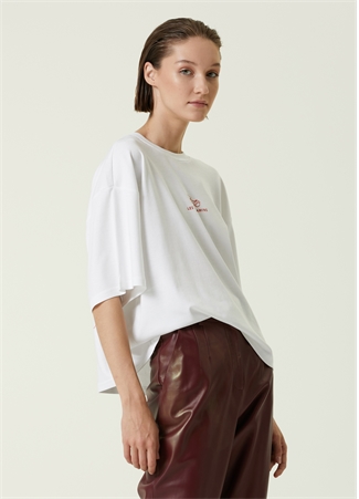 Les Benjamins Kadın Oversize Beyaz Bisiklet Yaka Baskılı T-shirt XS EU Les Benjamins Kadın Oversize Beyaz Bisiklet Yaka Baskılı T-shirt XS EU