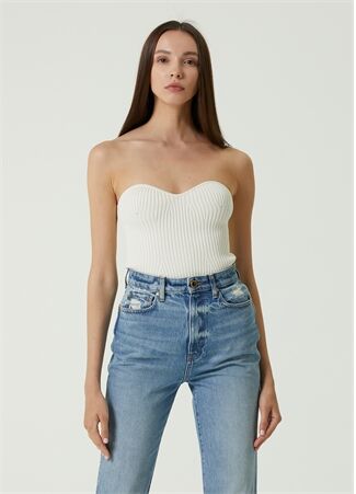 Khaite Kadın Ekru Kalp Yaka Straplez Triko Bej XS EU