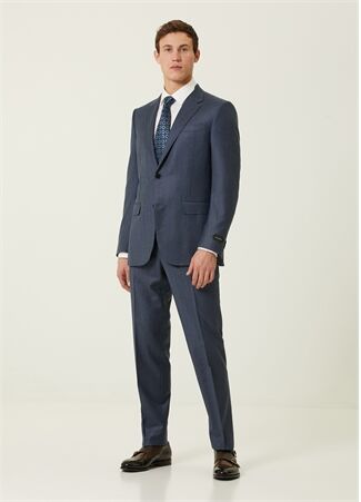 Zegna Erkek Mavi Çizgili Yün Takım Elbise 50 IT