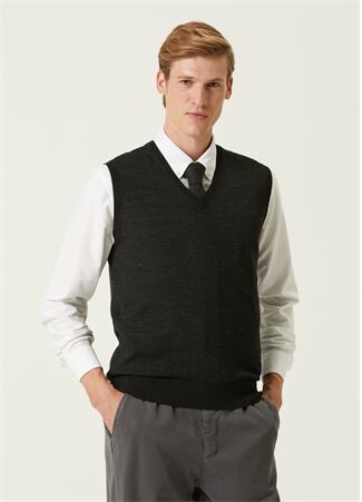 Beymen Collection Erkek Antrasit V Yaka Süveter Gri S EU