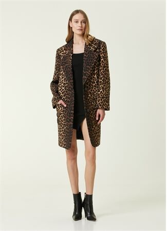 Michael Kors Kadın Leopar Desenli Yün Palto Kahverengi 4 US