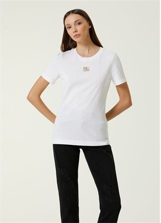 Dolce&Gabbana Kadın Beyaz Bisiklet Yaka Logolu T-shirt 38 IT