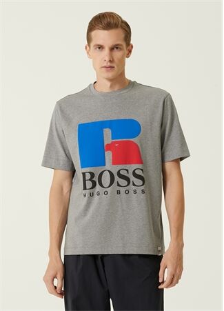 Boss Erkek Gri Logo Baskılı T-shirt S EU