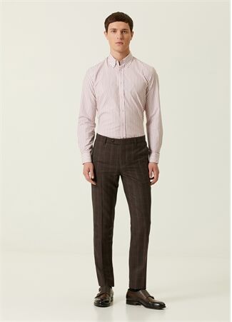 Pal Zileri Erkek Kahverengi Ekoseli Yün Pantolon 48 IT