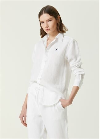 Polo Ralph Lauren Kadın Beyaz Keten Gömlek S EU