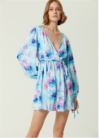 Msgm Kadın Mavi Desenli Mini Anvelop Elbise 38 IT Msgm Kadın Mavi Desenli Mini Anvelop Elbise 38 IT