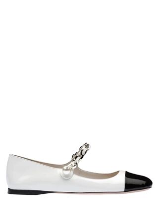 Miu Kadın Beyaz Siyah Deri Babet 36 EU