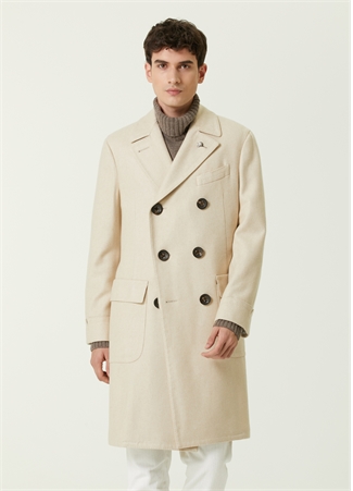 Gabriele Pasini Erkek Bej Kruvaze Kaşmir Palto Beyaz 50 IT