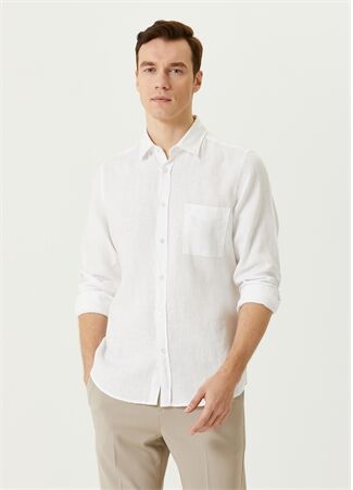 Boss Erkek Beyaz Keten Gömlek L EU
