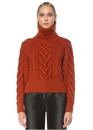 Dolce&Gabbana Kadın Kiremit Balıkçı Yaka Örgü Dokulu Yün Kazak Kırmızı 44 IT