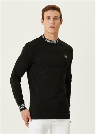 Philipp Plein Erkek Siyah Yakası Logo Detaylı Uzun Kollu T-shirt L EU