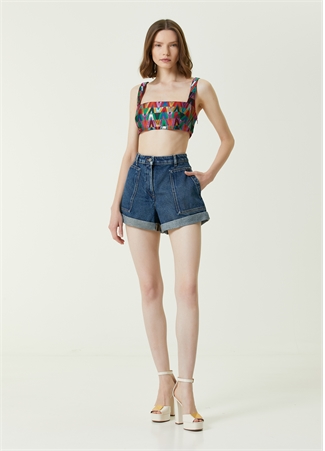 Valentino Kadın Mavi Yüksek Bel Jean Şort 42 IT