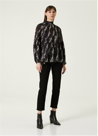 Allsaints Kadın Eimear Cultivar Siyah Dik Yaka Çiçekli Bluz 4 UK