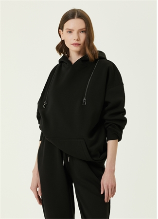 Label by Homelike Kadın London Siyah Kapüşonlu Fermuar Detaylı Sweatshirt S EU Label by Homelike Kadın London Siyah Kapüşonlu Fermuar Detaylı Sweatshirt S EU