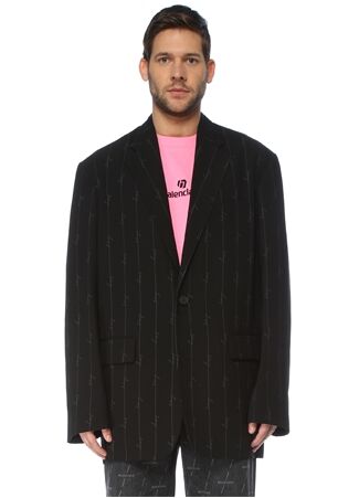 Balenciaga Erkek Siyah Logo Baskılı Ceket 44 IT