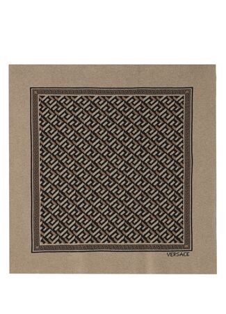 Versace Kadın Bej Logo Jakarlı Yün Şal Siyah EU