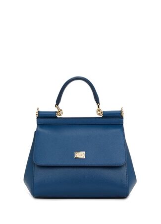 Dolce&Gabbana Kadın Sicily Small Mavi Logolu Deri Omuz Çantası EU Dolce&Gabbana Kadın Sicily Small Mavi Logolu Deri Omuz Çantası EU