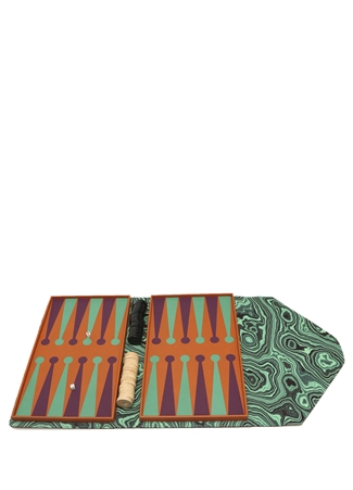 Madame Malachite Envelope Marquetry Backgammon Deri Tavla Turuncu EU