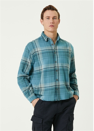 John Elliott Erkek Mavi Ekose Desenli Cepli Gömlek L Eu