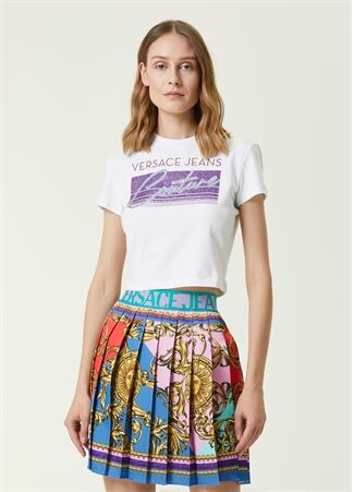 Versace Jeans Couture Kadın Beyaz Bisiklet Yaka Logolu T-shirt S EU Versace Jeans Couture Kadın Beyaz Bisiklet Yaka Logolu T-shirt S EU