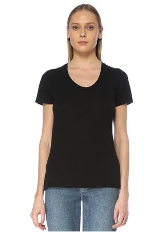 American Vintage Kadın Siyah U Yaka T-shirt XS EU