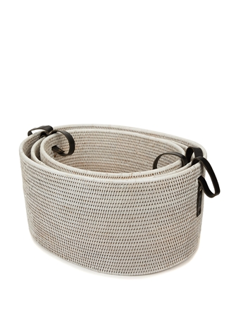 Baolgi Beyaz Oval Formlu 3lü Rattan Sepet Baolgi Beyaz Oval Formlu 3lü Rattan Sepet