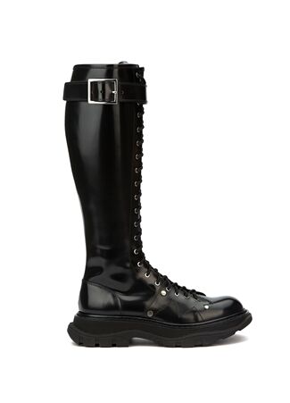 Alexander McQueen Kadın Siyah Kemer Detaylı Deri Çizme 36 EU