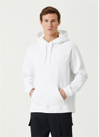 Valentino Erkek Beyaz Kapüşonlu Logolu Sweatshirt S EU Valentino Erkek Beyaz Kapüşonlu Logolu Sweatshirt S EU