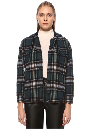 Beymen Club Kadın Petrol Kapüşonlu Ekose Desenli Gömlek Mavi 40