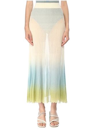 Jacquemus Kadın Helado Yeşil Degrade Pilili Midi Etek 38 FR
