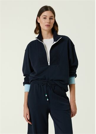 Staud Kadın Lacivert Dik Yaka Fermuarlı Sweatshirt S EU