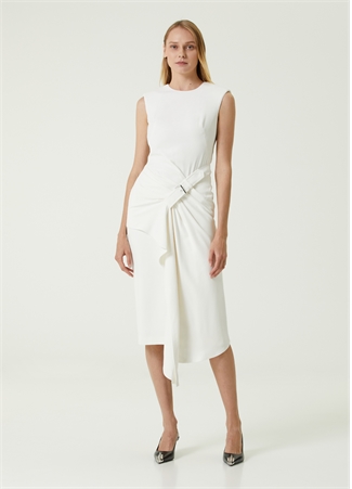 Alexander McQueen Kadın Beyaz Drape Detaylı Midi Elbise 40 IT Alexander McQueen Kadın Beyaz Drape Detaylı Midi Elbise 40 IT