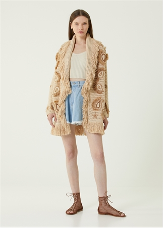 Alanui Kadın Krem Şal Yaka Beli Kuşaklı Hırka Bej M EU Alanui Kadın Krem Şal Yaka Beli Kuşaklı Hırka Bej M EU