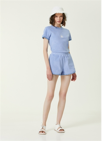 Stella Mccartney Kadın Mavi Logolu Havlu Şort 38 It Stella Mccartney Kadın Mavi Logolu Havlu Şort 38 It