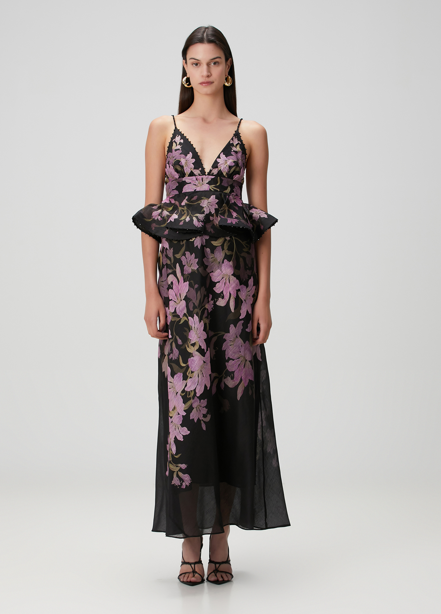 Zimmermann Siyah-Mor Kadın Dawning Siyah Çiçekli Maksi Keten Elbise ...