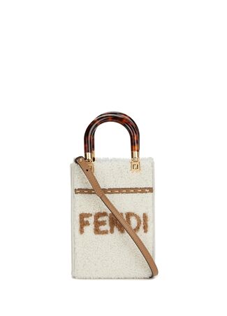 Fendi Kadın Beyaz Logolu Omuz Çantası Bej EU