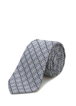 Pal Zileri Erkek Mavi Geometrik Desenli İpek Kravat EU