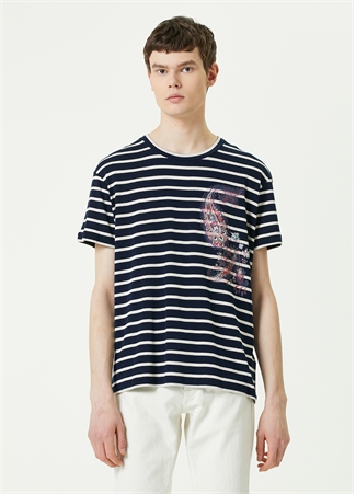 Etro Erkek Lacivert Beyaz Çizgili T-shirt S EU Etro Erkek Lacivert Beyaz Çizgili T-shirt S EU