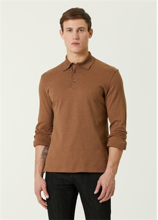 Zegna Erkek Koyu Bej Polo Yaka Uzun Kol T-shirt 52 IT