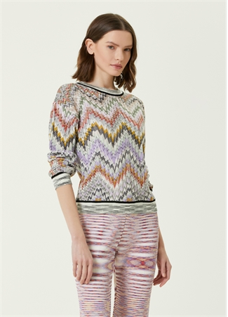 Missoni Kadın Kayık Yaka Zikzak Desenli Yün Kazak 42 IT Missoni Kadın Kayık Yaka Zikzak Desenli Yün Kazak 42 IT