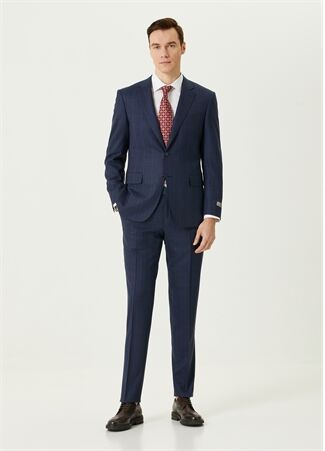 Canali Erkek Lacivert Çizgili Yün Takım Elbise 48 IT