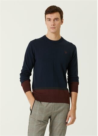 PS by Paul Smith Erkek Lacivert Bordo Logo Detaylı Kazak S EU