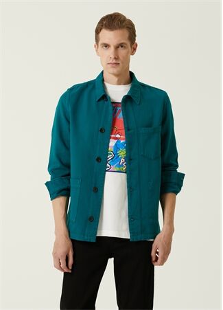 PS by Paul Smith Erkek Yeşil Cep Detaylı Keten Dış Gömlek Mavi S EU