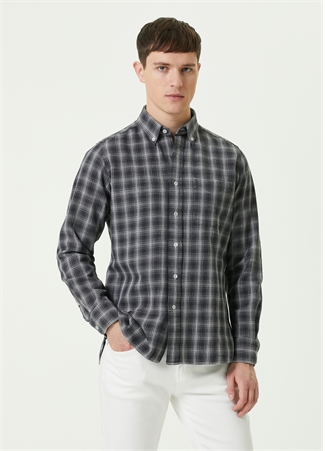 Tom Ford Erkek Gri Düğmeli Yaka Kareli Cepli Gömlek 42 IT
